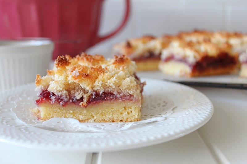 Raspberry and Coconut Slice - Threadbare Creations