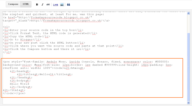 Michael's TechBlog: Source code formatting in Blogger