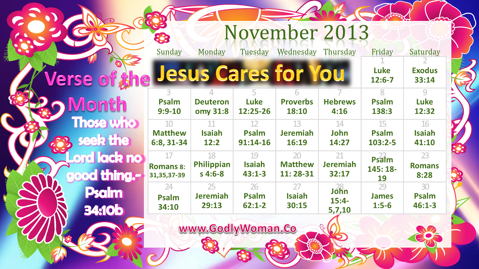 Godly Woman Daily Calendar - November 2013 - Printable Version