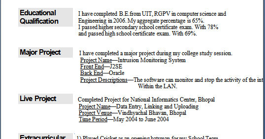 B.Tech Computer Science Fresher Resume