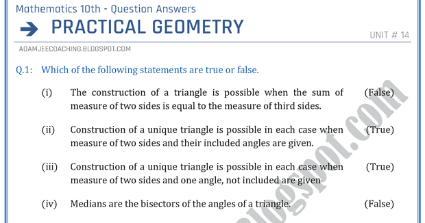 Adamjee Coaching: Practical Geometry - Question Answers - Mathematics 10th