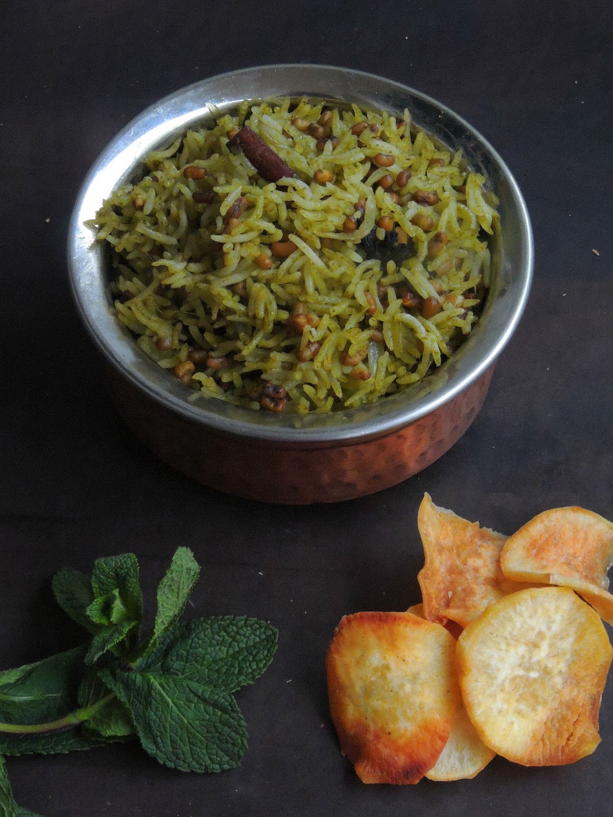 Priya's Versatile Recipes: Mint Moth Beans Biriyani/Pudina Matki Briyani