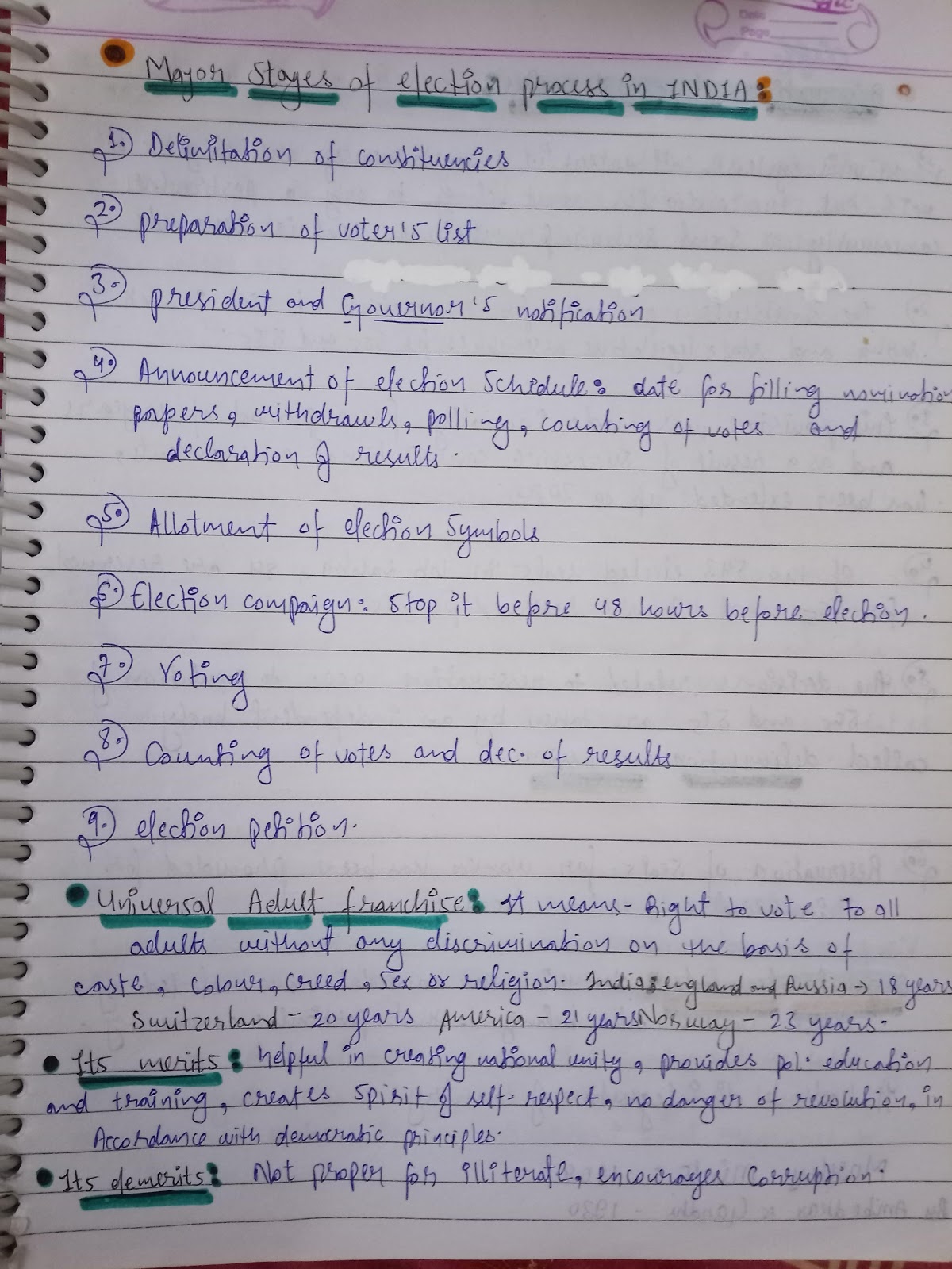 Handwritten Notes of Election and Representation - Political Science ...