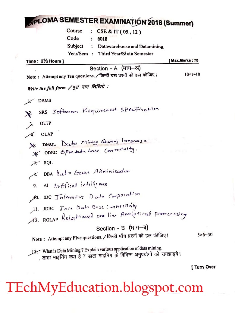 UBTER CSE 6 sem papers