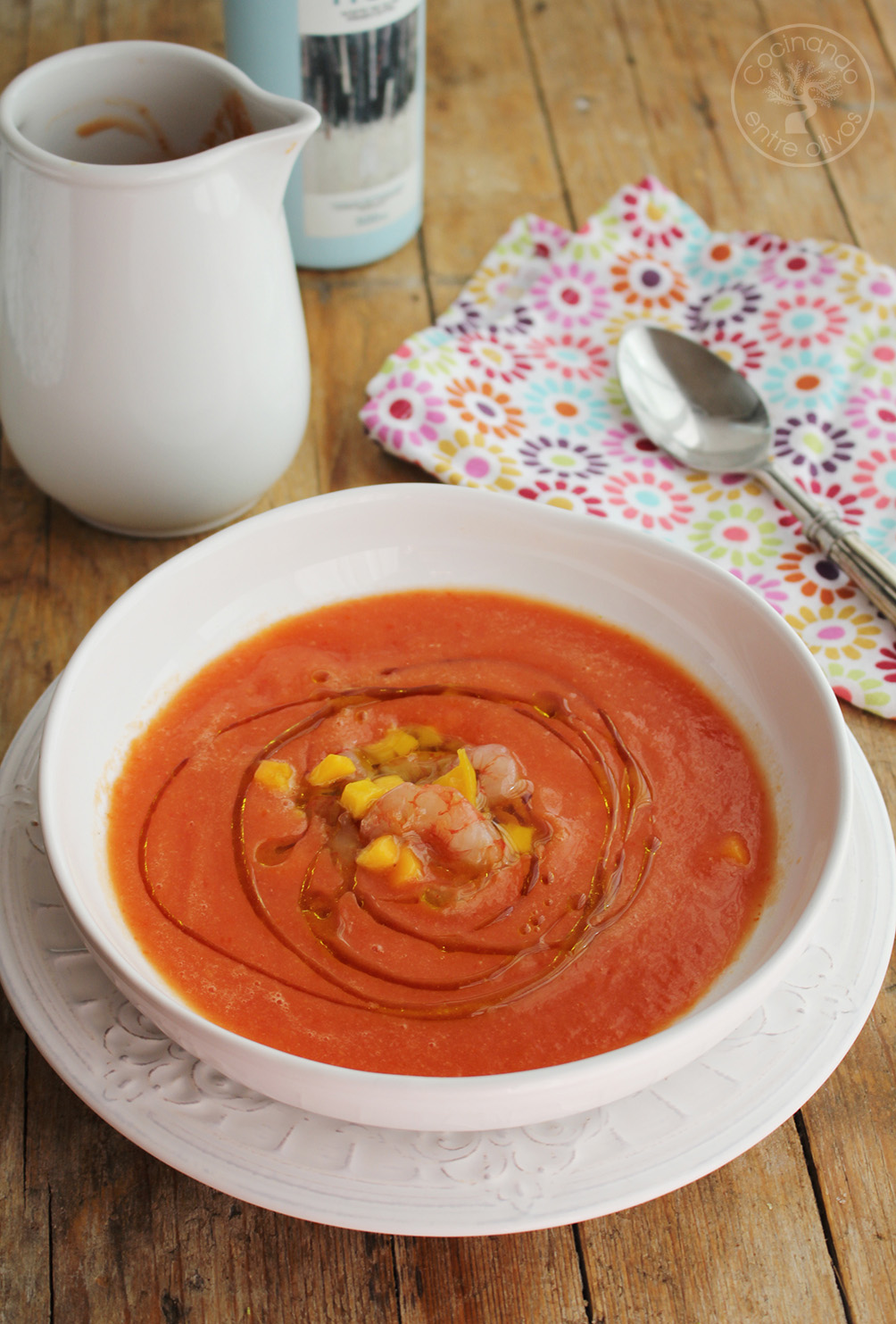 Sopa fría de mango y tomate con gambas rojas, receta paso a paso ...