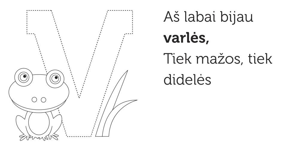 Spalvinimo paveikslėliai: mokomės skaityti - V raidė