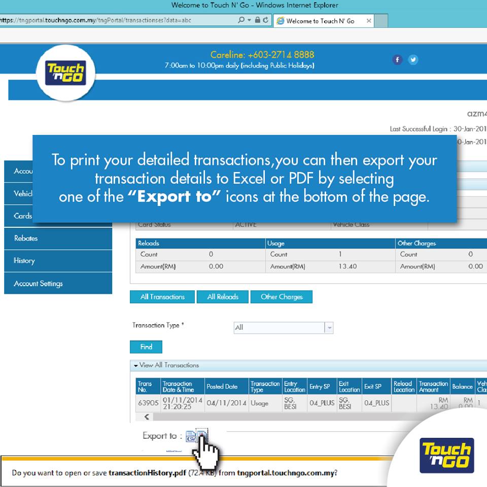 如何打印Touch n Go Card的e-Statement