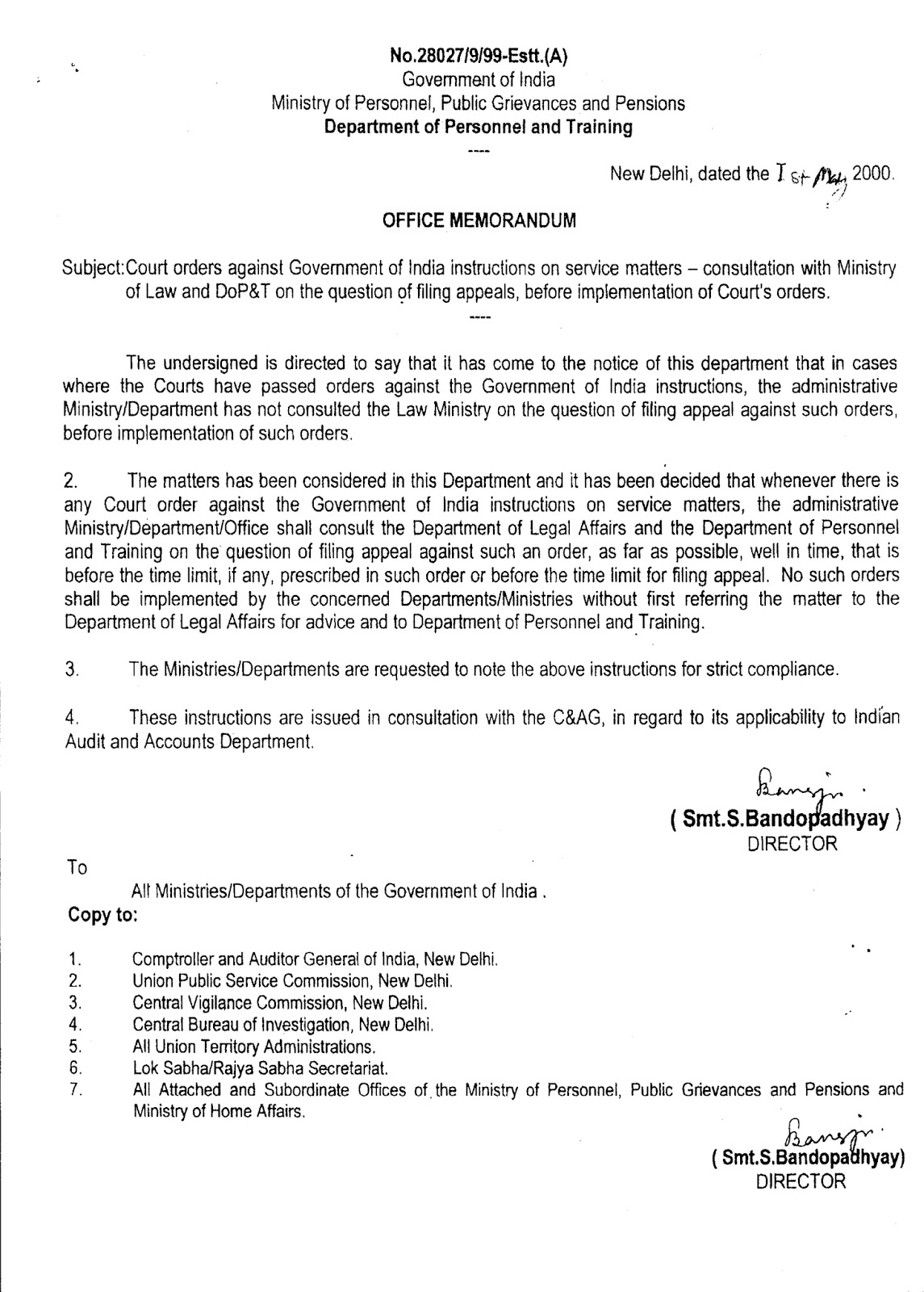 dopt instruction on service matters