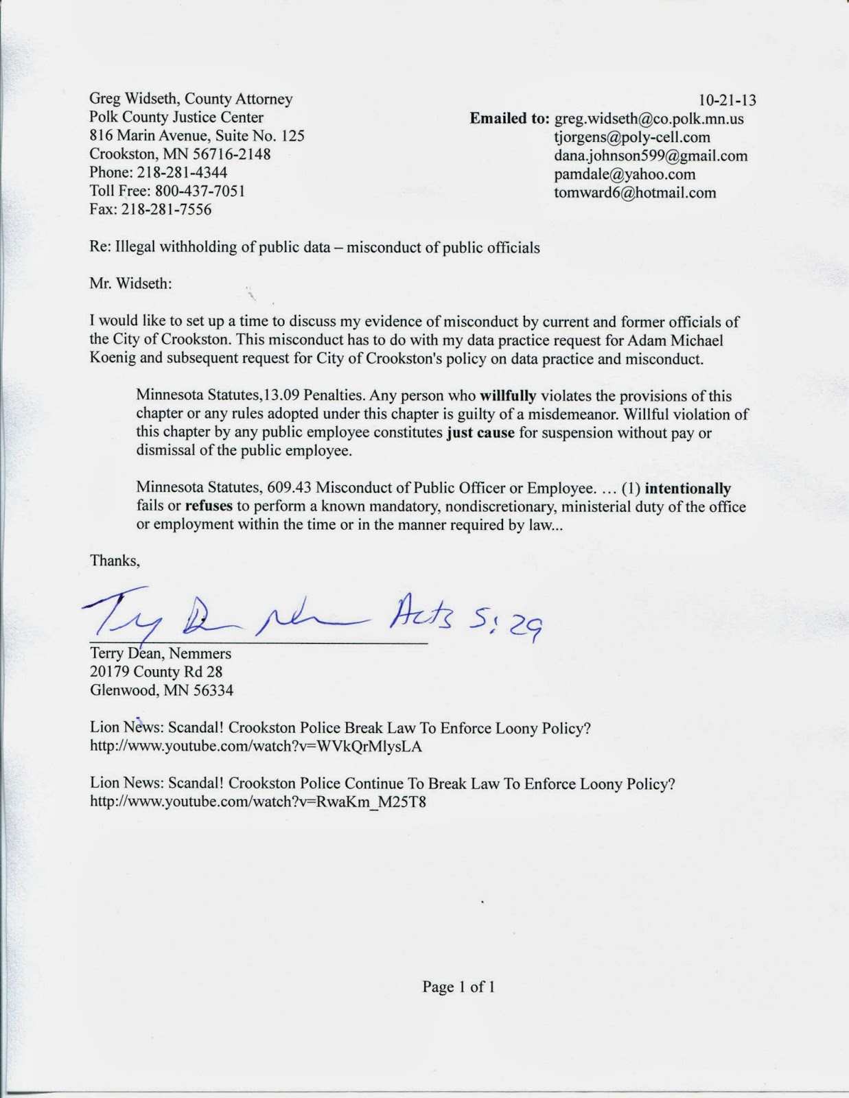 Lion News: Polk Co. Attorney Greg Widseth Forced To Respond To Nemmers ...