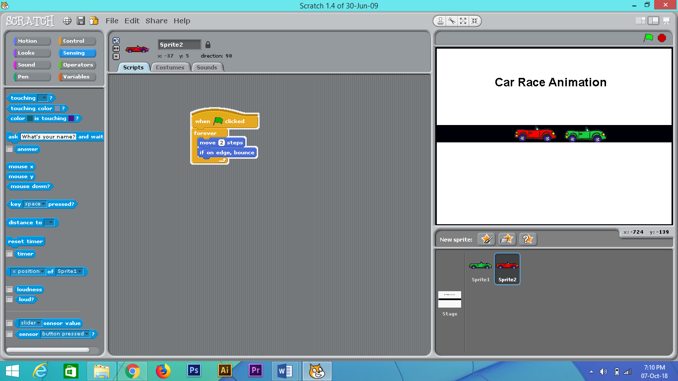 Script using Scratch to show Car Race Animation - Scratch Master