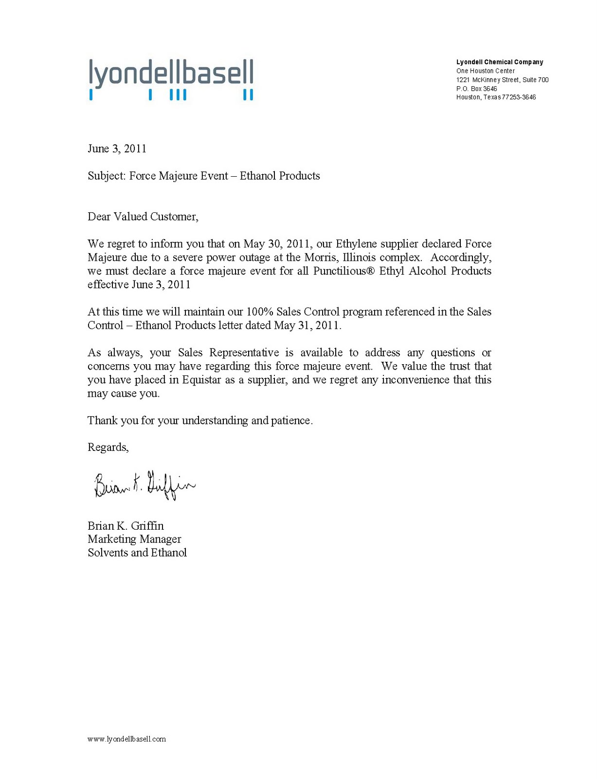 Chemical Market Info from RCU Chemical, LLC.: Lyondell Announces Force ...