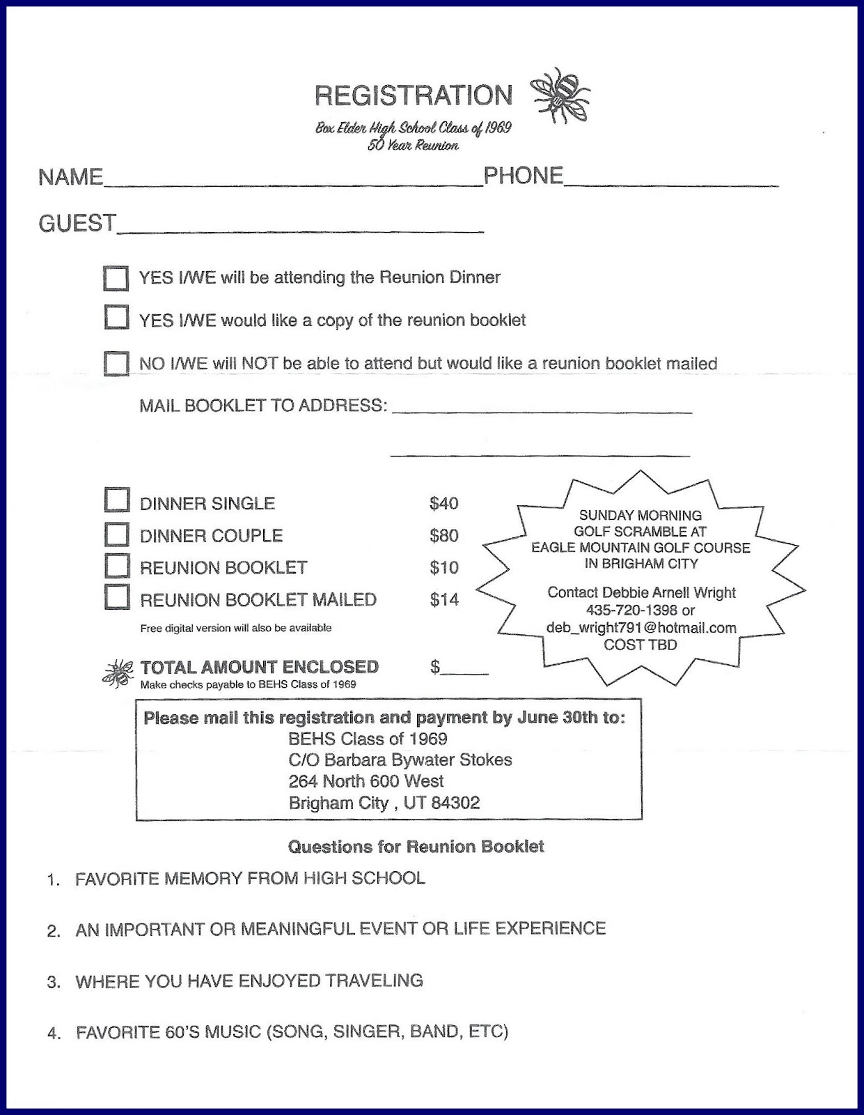 Box Elder High School Class of 1969: 2019 Class Reunion Questionnaire