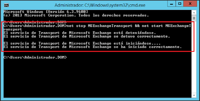 Pantallazos.es: Microsoft Exchange: Detener, iniciar o reiniciar servicios.