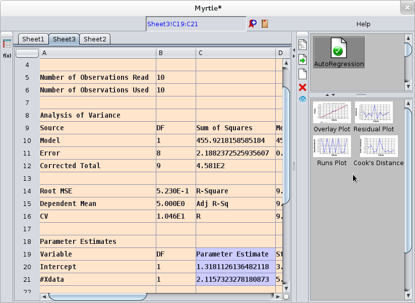Myrtle Spreadsheet: Advanced Topic: Fully Automated Linear Regression