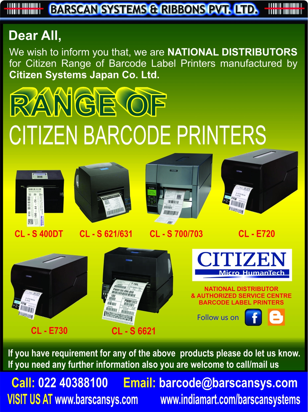 Authorized distributors for Citizen Systems Japan Co. Ltd., Barcode ...