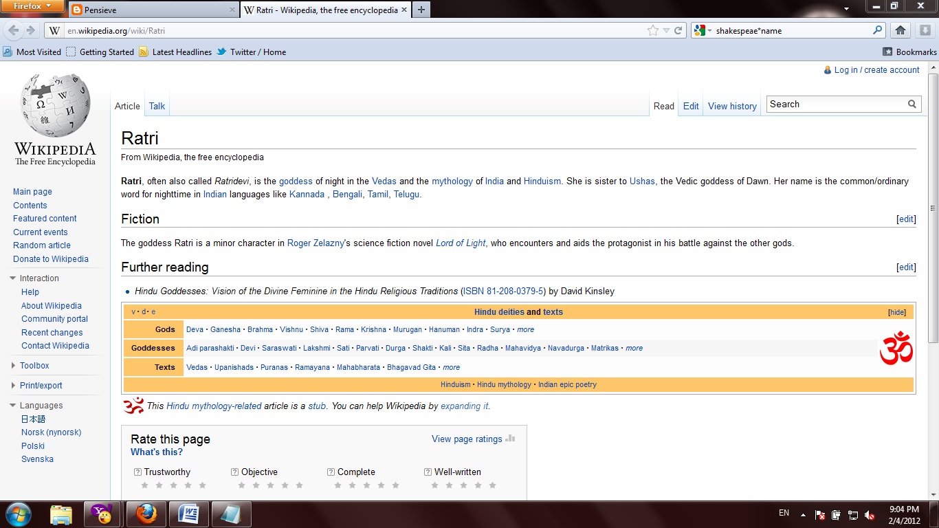 Pensieve: My name is Ratri, the Goddess of night