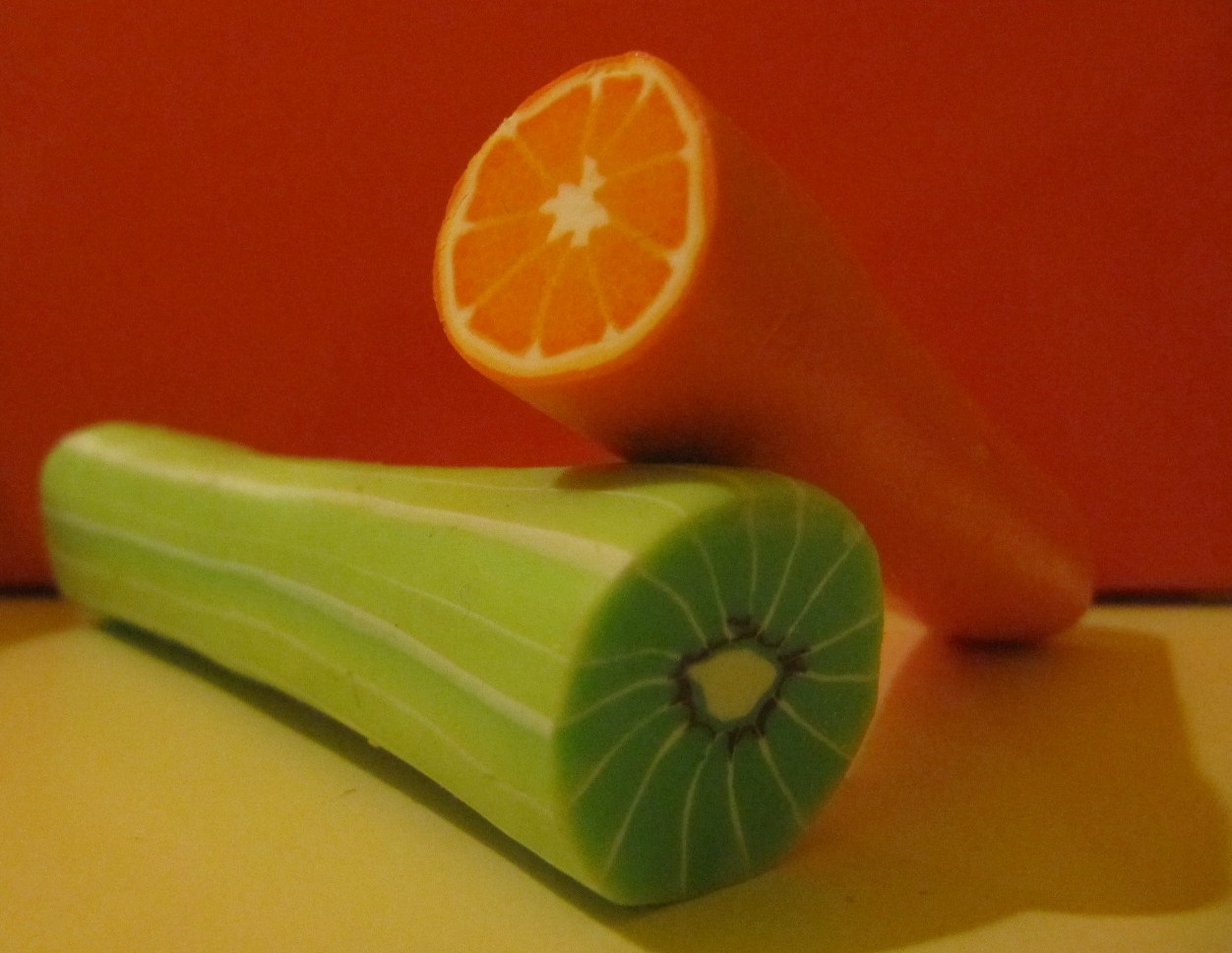 Bijoux de création en pâte fimo: Canes fimo fruits : orange et kiwi