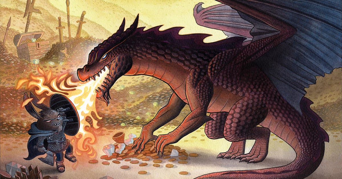 Alan Hawley Illustration: A Red Dragon Battles A Rabbit Knight