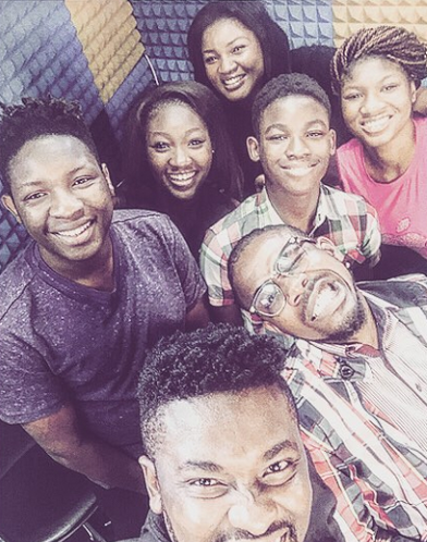 Photos: Omotola Jalade Ekeinde and her children at radio station