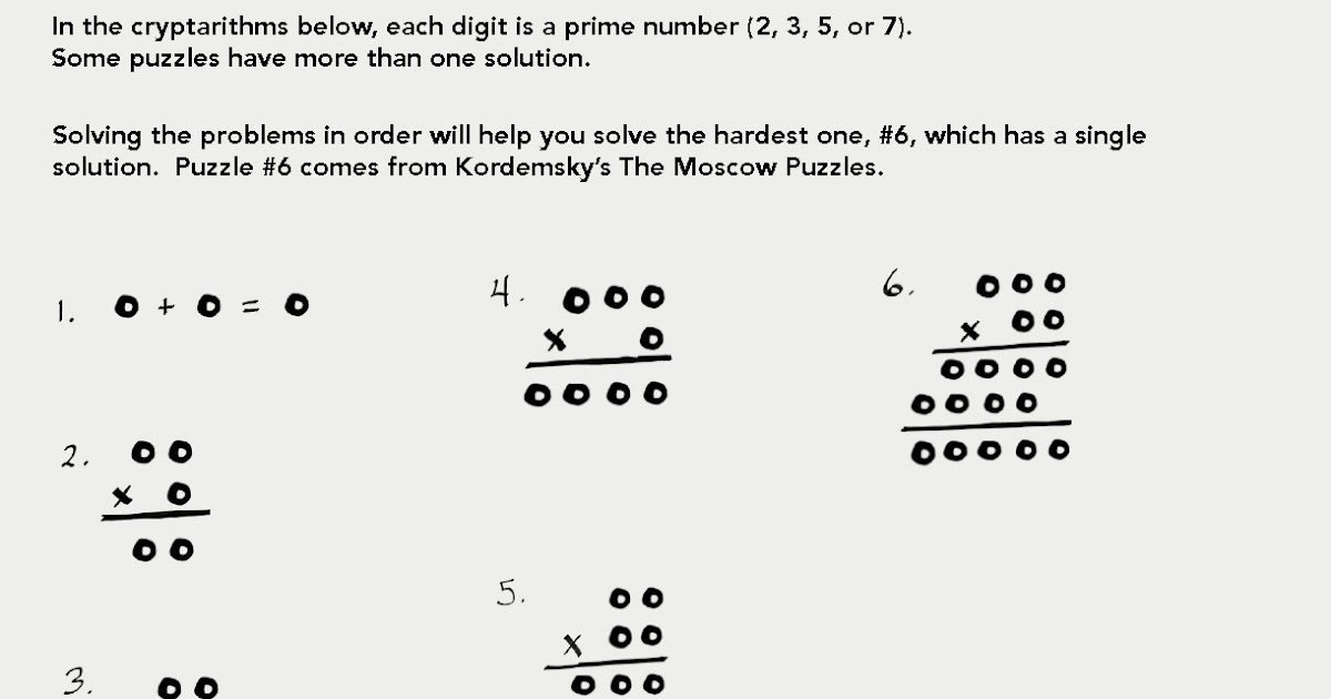1001 Math Problems: Prime Number Cryptarithms