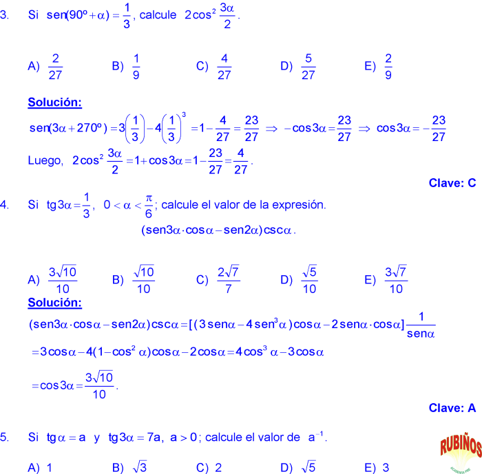 ANGULO TRIPLE TRIGONOMETRÍA EJERCICIOS RESUELTOS IDENTIDADES ...