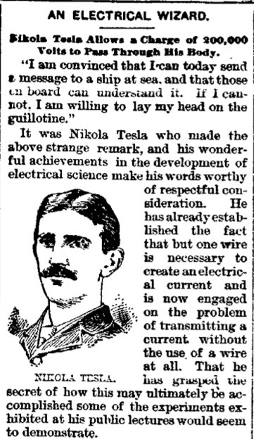 Nikola Tesla, An Electrical Wizard - A Newspaper Article from 1893 - An ...
