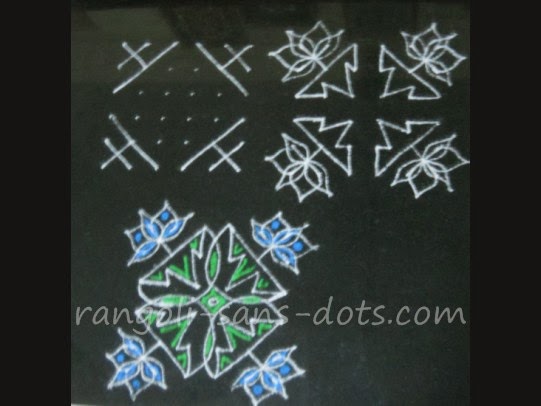 Rangoli designs with dots - 6 dots