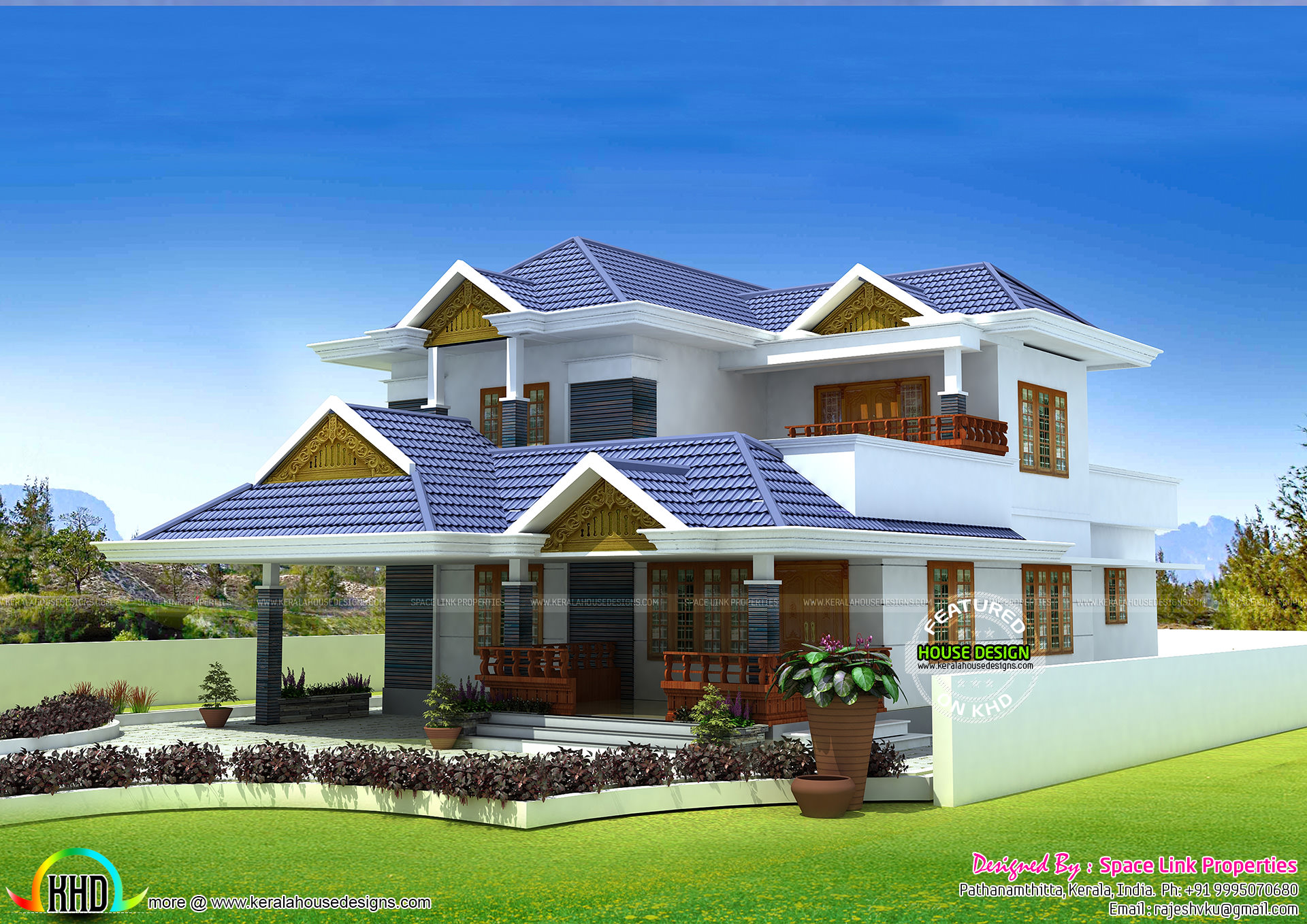 Typical Kerala home design with 3 bedrooms - Maison simple de conception