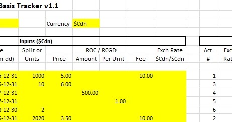 Spreadsheets and Financial Basics: Adjusted Cost Base Tracking Spreadsheet