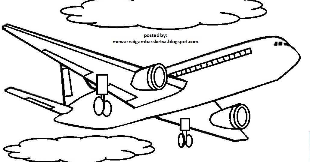 Mewarnai Gambar: Mewarnai Gambar Sketsa Transportasi Pesawat 5