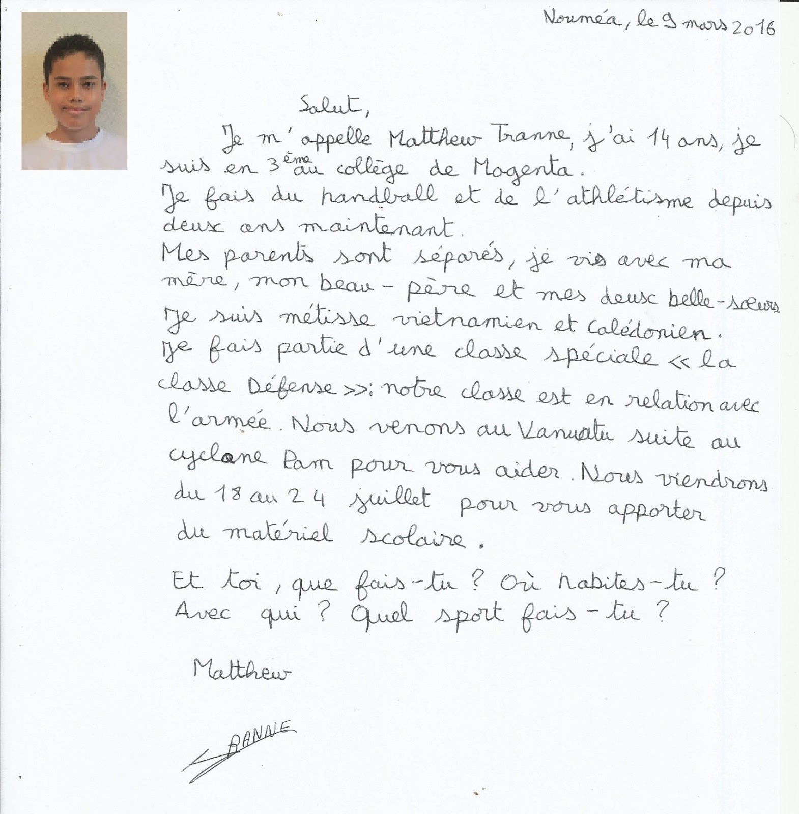 Classe Défense du collège de Magenta - 2016 : Lettres aux élèves du ...