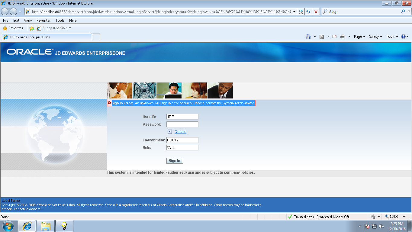 JD Edwards : Sign In Error:An unknown JAS sign in error occurred ...