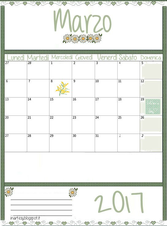 Calendario stampabile Marzo 2017 - inartesy