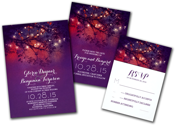 Wedding Cards and Gifts: Rustic Tree Branches Purple String Lights ...