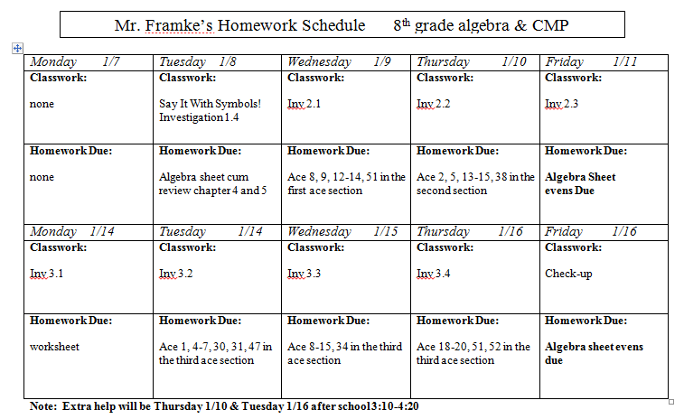 Slavens 8th grade math: Past homework assignment sheets