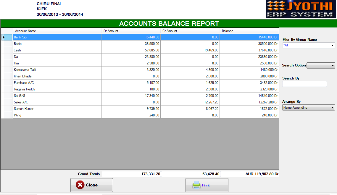 Jyothi ERP System in VB.NET Source Code: ERP CLIENT & SERVER SYSTEM IN VB.NET - ACCOUNTS REPORTS 2