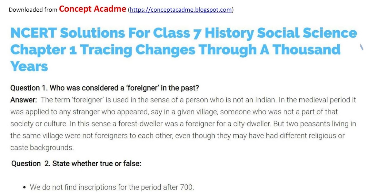 NCERT SOLUTIONS FOR CLASS 7 HISTORY SOCIAL SCIENCE CHAPTER 1 TRACING ...