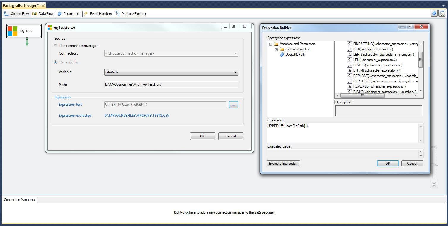 Microsoft Sql Server Integration Services Add Expression Builder To Custom Task