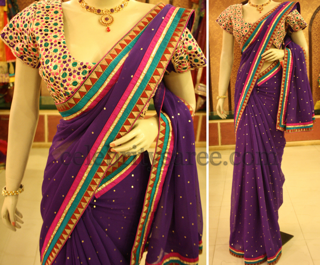 Bright Colors Georgette Sarees - Saree Blouse Patterns