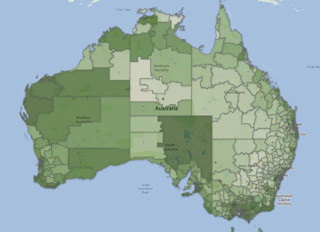 Australian atheism heatmap | Australian Census Stats