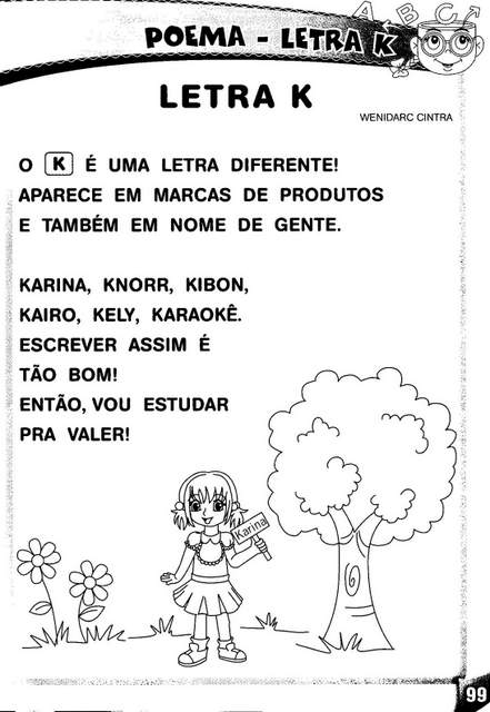Poema e atividades com a letra K.
