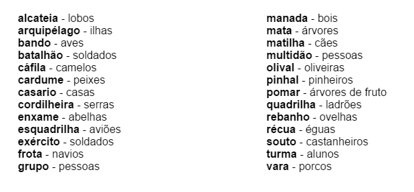 Os Esqueletinhos: Nomes comuns coletivos