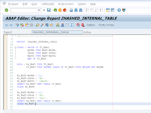 SAP TECH: Example for Hashed Internal Table