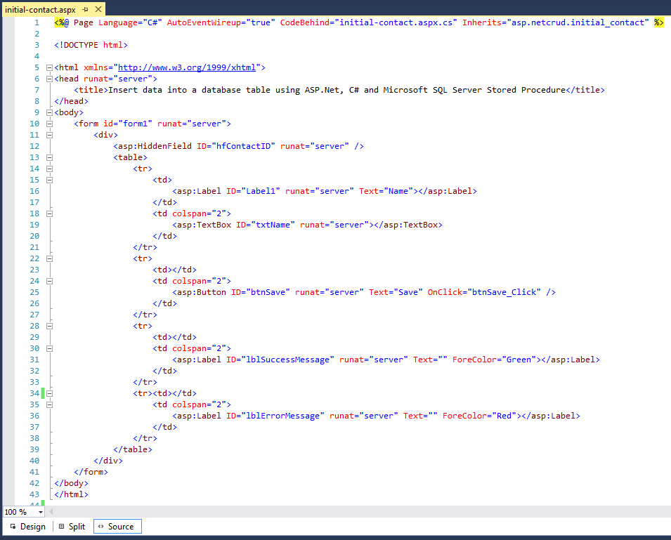 Insert data into a database table using ASP.Net, C# and Microsoft SQL ...