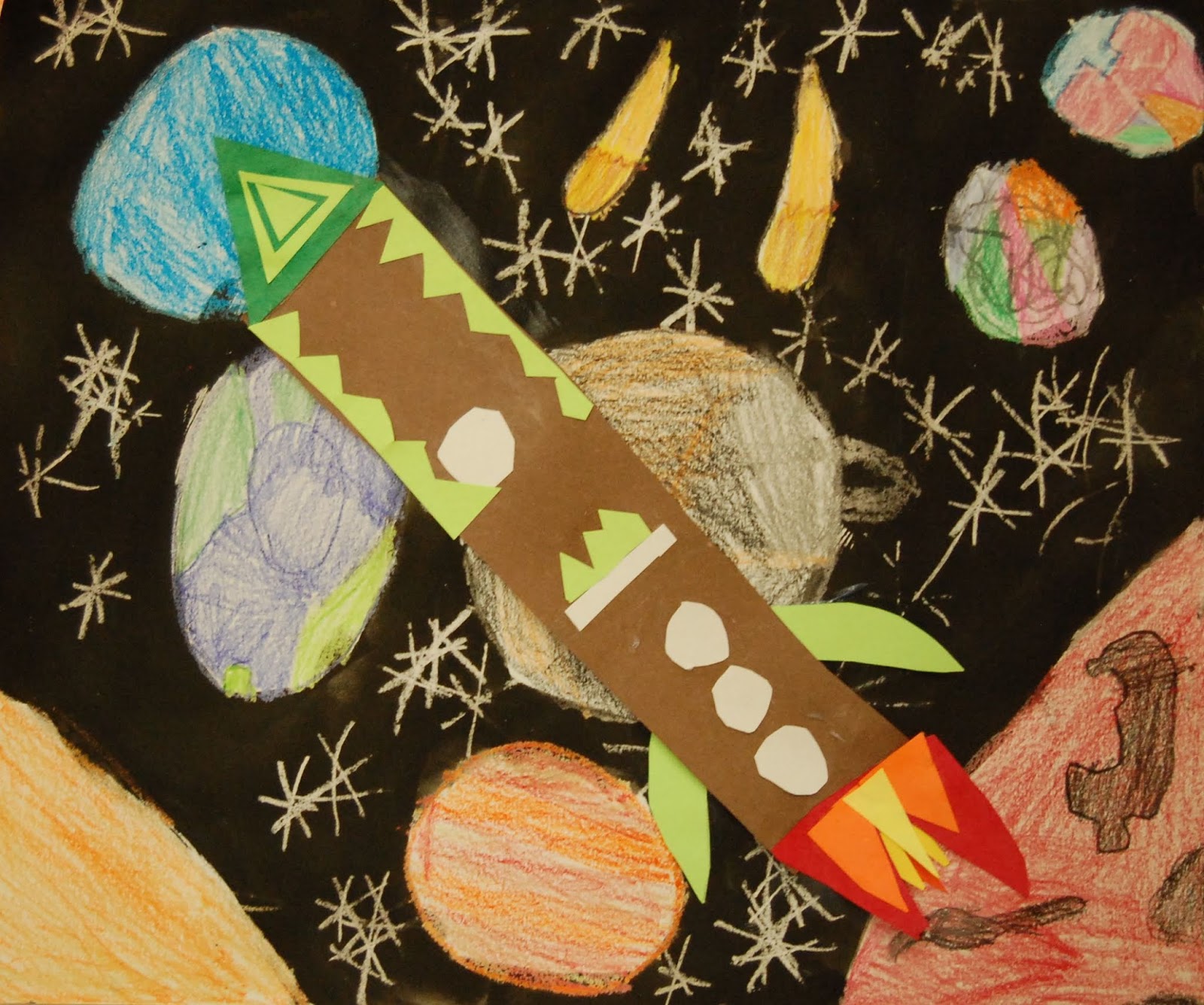 super happy art class: Collage and Crayon Resist in outer space