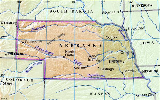 Online Maps: Nebraska Map with Cities