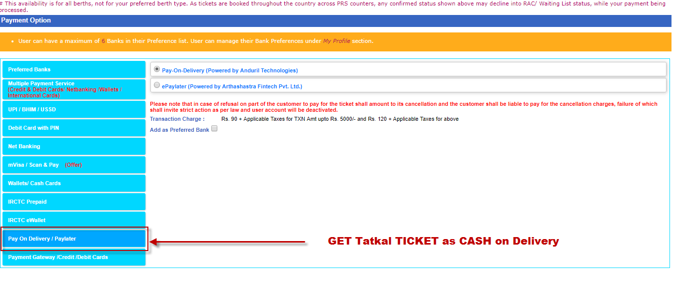 Get TATKAL TICKET as Cash On Delivery ~ Today's Rail Talk-Indian Rail ...