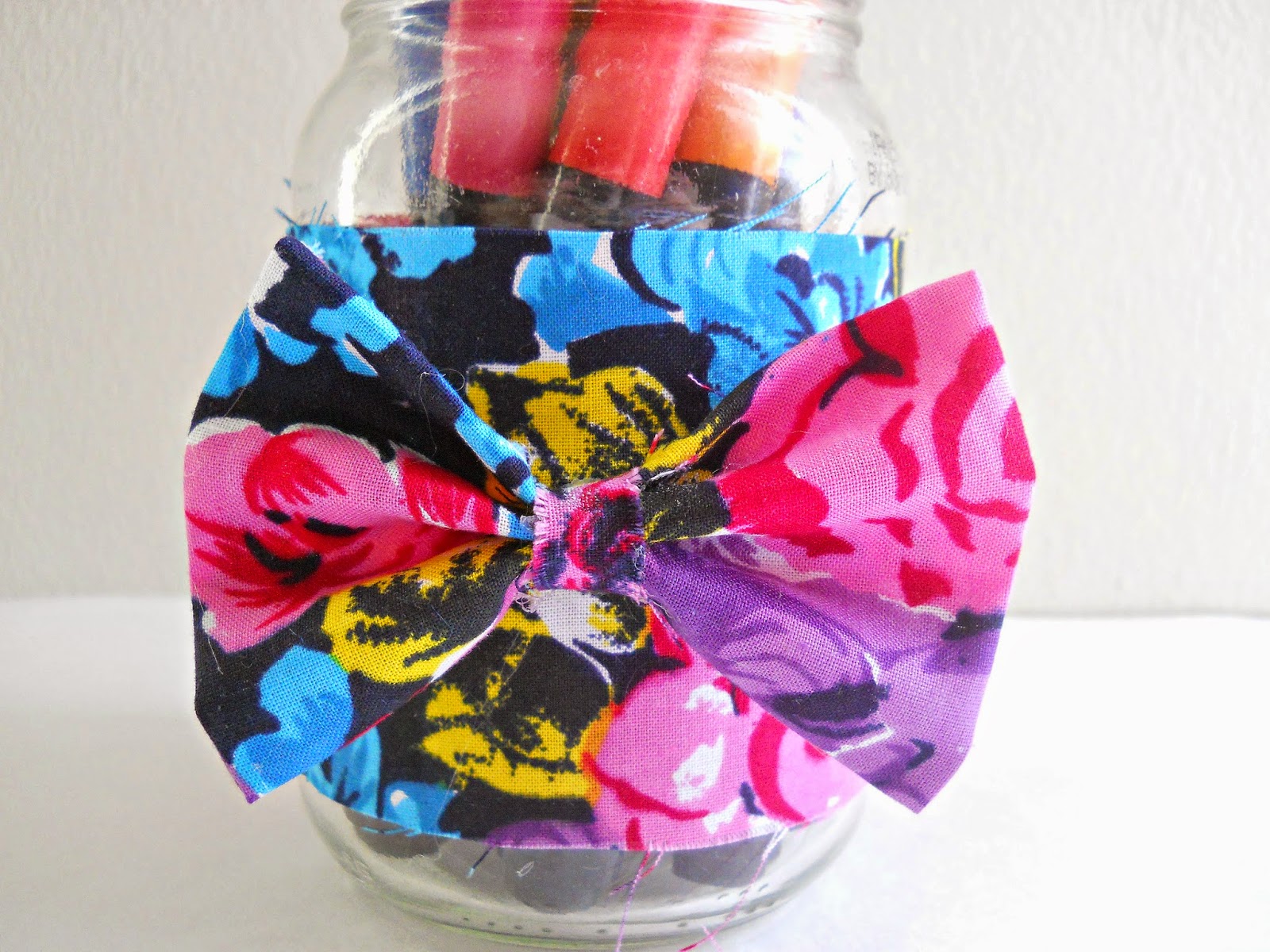 Fabric Scrap Bow Jar DIY - Running With A Glue Gun