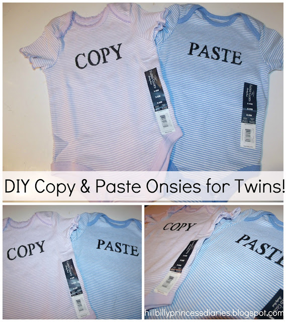 The Hillbilly Princess Diaries: DIY Copy & Paste Onsies for Twins!