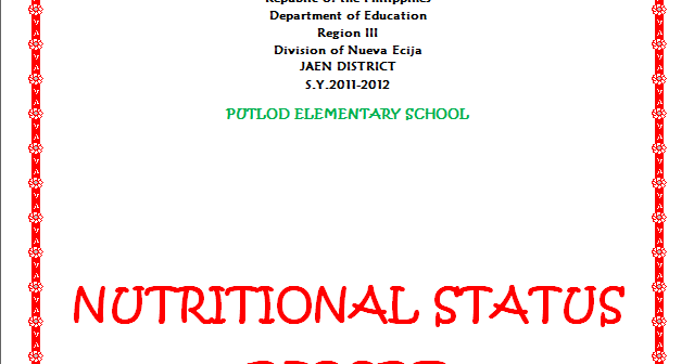 INFINITY: NUTRITIONAL STATUS REPORT front page sample